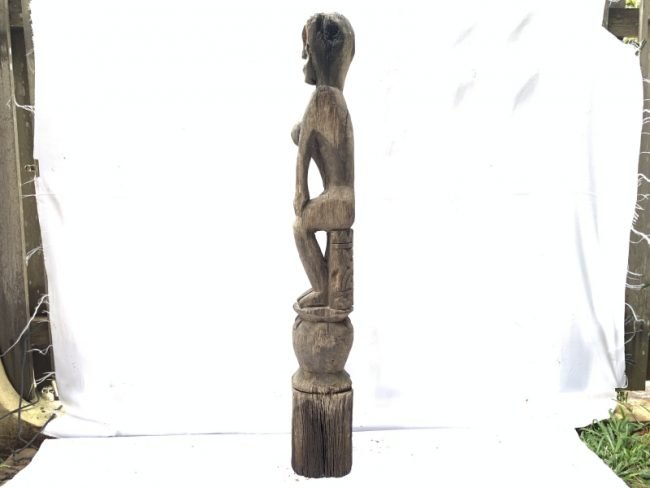 Asian Sculpture FEMALE FERTILITY GUARDIAN POLE STATUE Aged old