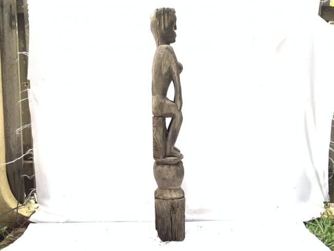 Asian Sculpture FEMALE FERTILITY GUARDIAN POLE STATUE Aged old