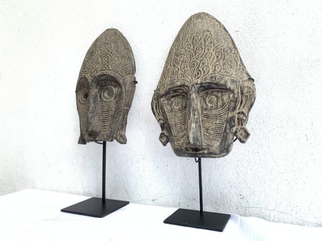 Mask Sculpture TWO GORGEOUS MASK Sculpture Figure Statue Wall Art