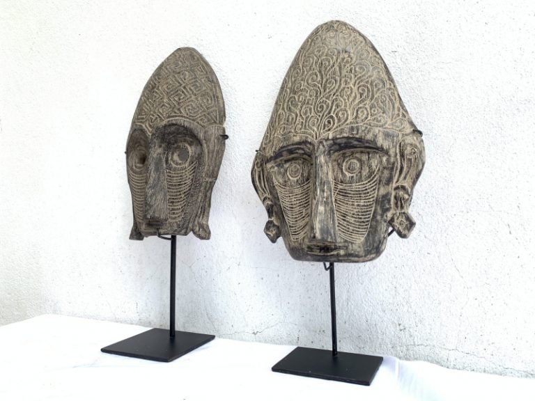 Mask Sculpture TWO GORGEOUS MASK Sculpture Figure Statue Wall Art