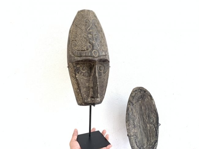 Carved Mask TWO TRIBAL MASK Nias Face Sculpture Figure Statue