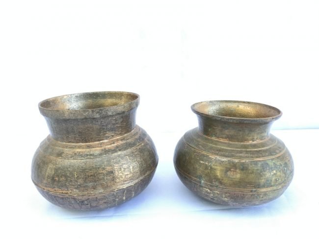 Cooking POT PAIR Of Borneo Antique Brass Cooker Couldron Metal asia