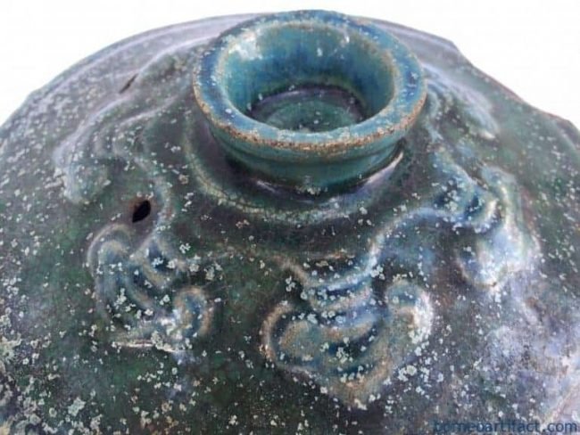 Kamcheng Covered Jar GREEN ANTIQUE Box Food Serving Chinese Art
