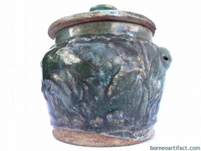 Kamcheng Covered Jar GREEN ANTIQUE Box Food Serving Chinese Art