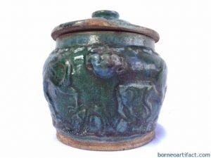 Kamcheng Covered Jar GREEN ANTIQUE Box Food Serving Chinese Art