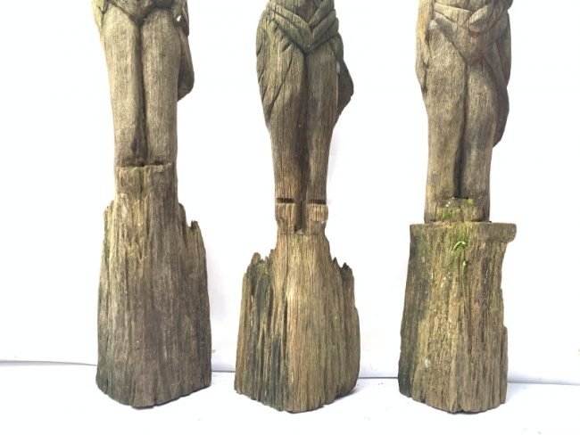 primitive sculpture 3 WEATHERED DAYAK GUARDIAN statue Antique