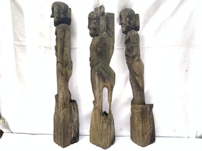 primitive sculpture 3 WEATHERED DAYAK GUARDIAN statue Antique