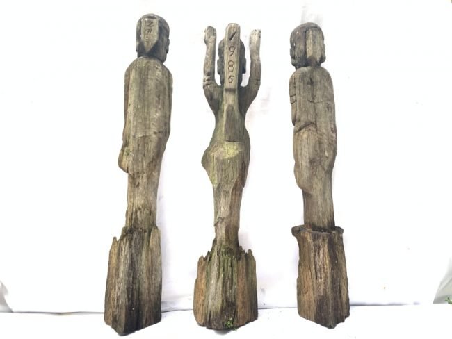 primitive sculpture 3 WEATHERED DAYAK GUARDIAN statue Antique