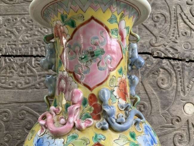 Peranakan Vase Jar Phoenix and Peonies Pot Vase Baba Nyonya