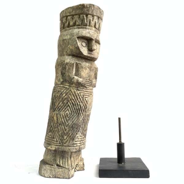 Asian Sculpture FEMALE FERTILITY GUARDIAN POLE STATUE Aged old