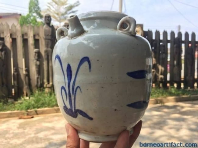 ANTIQUE Pitcher GLAZED WHITE Wine Liquor Ceramic Porcelain