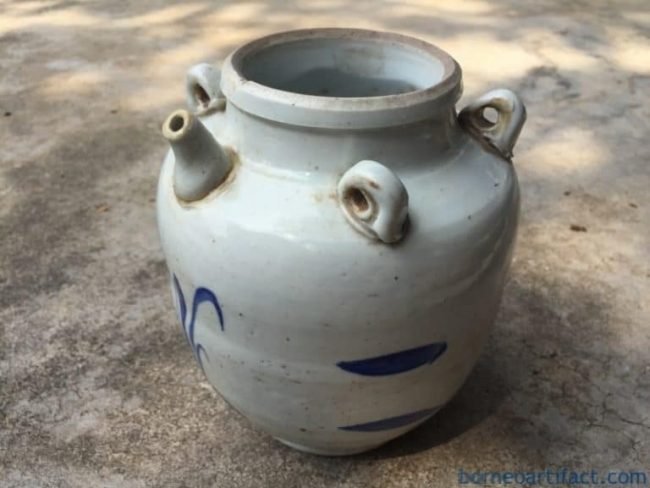 ANTIQUE Pitcher GLAZED WHITE Wine Liquor Ceramic Porcelain