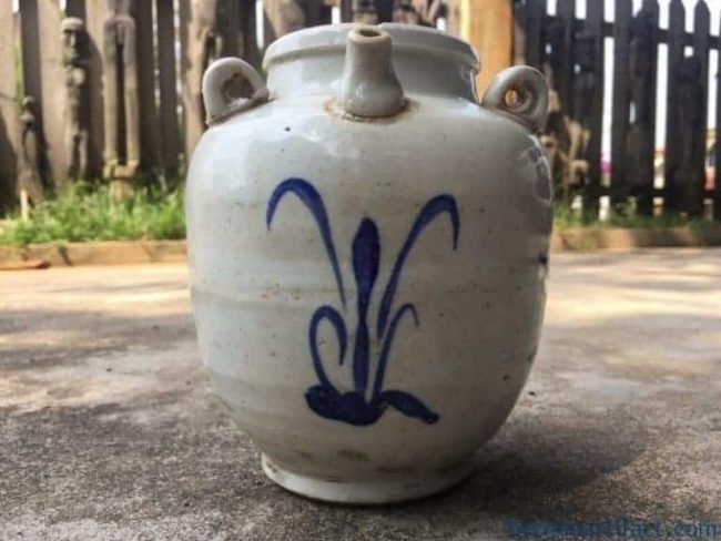 ANTIQUE Pitcher GLAZED WHITE Wine Liquor Ceramic Porcelain