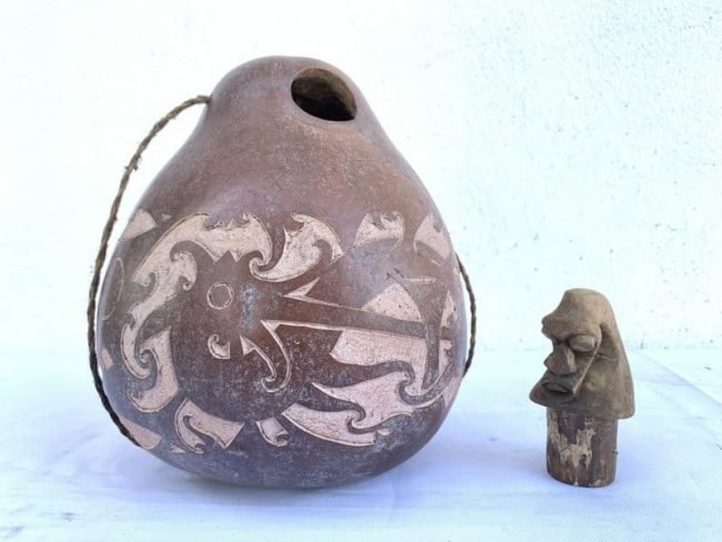 Tribal Bottle Asian ornament Squash Dried Pumpkin Fruit Artifact Asia