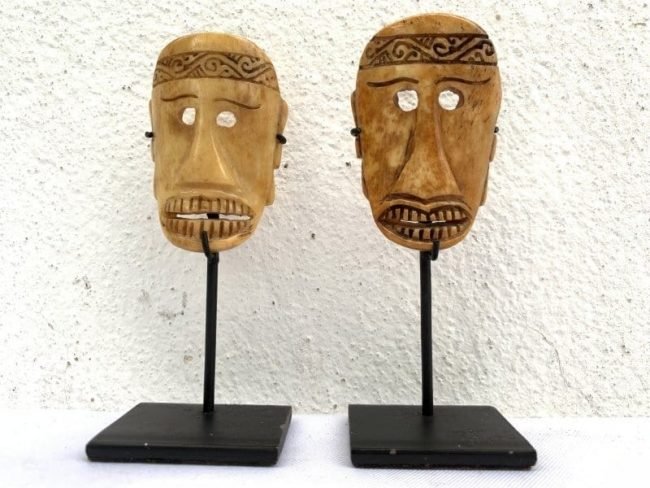 BONE MASK On Stand LETI INDONESIA Tribal Facial Asia Art Culture