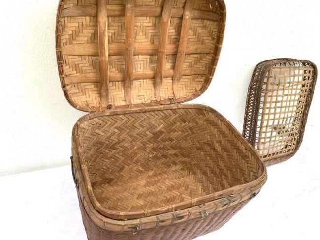 Antique Basket Farm Chinese China Chest Weaving Fiber - Asian antique ...