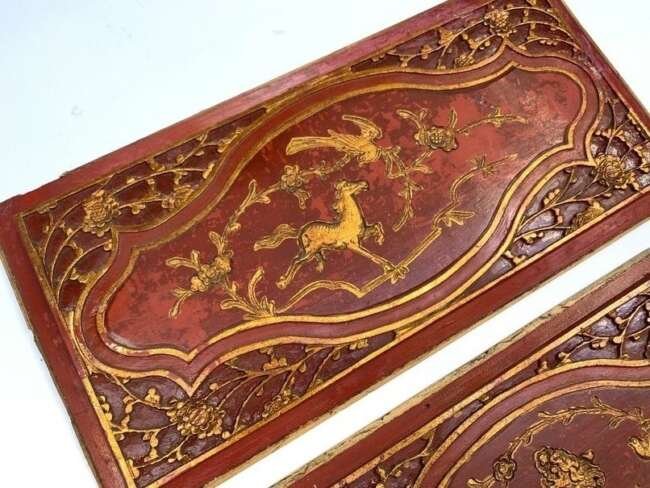 Chinese Wood Carving One Pair Antique Panel Wall Deco Painting