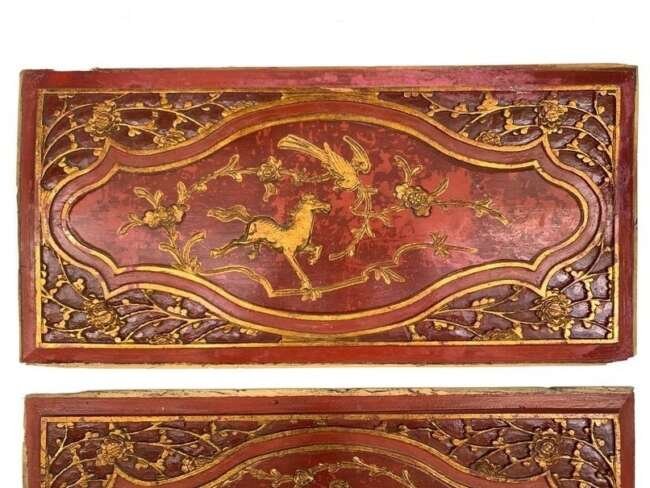 Chinese Wood Carving One Pair Antique Panel Wall Deco Painting
