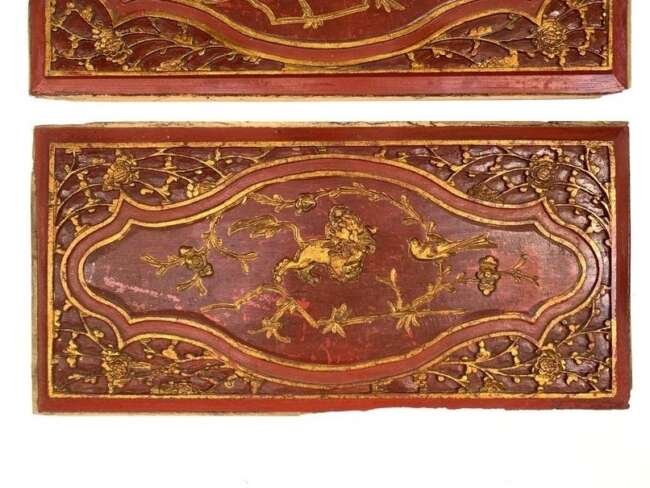 Chinese Wood Carving One Pair Antique Panel Wall Deco Painting