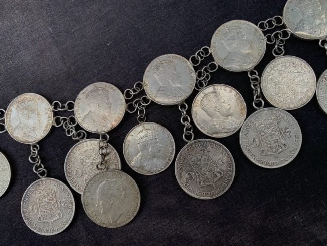 SILVER BELT ( 47 pieces silver coin ) Antique Sterling Jewelry Borneo