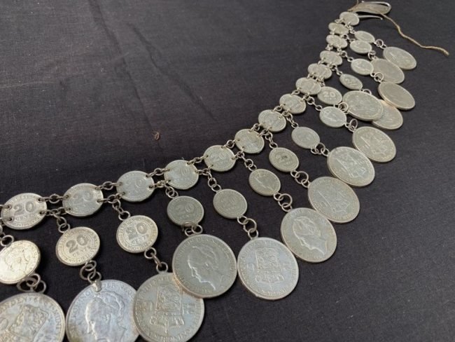 ANTIQUE SILVER 980g BELT Sterling Coin Jewelry Silverware Borneo