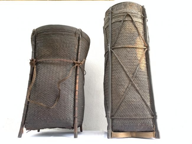 RATTAN BASKET Tribal Fiber Old Artifact Basketry Borneo Weaving