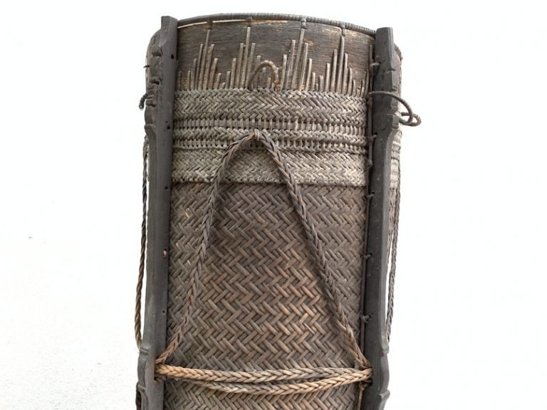 RATTAN BASKET Tribal Fiber Old Artifact Basketry Borneo Weaving