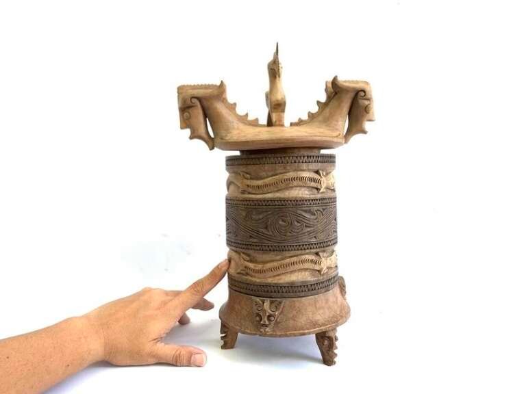 Indonesian Box Tribal Container Covered Jar Statue Sculpture Box