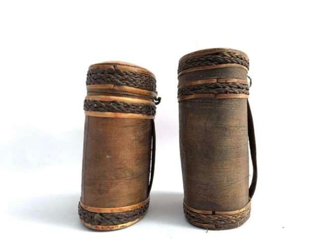 Seed Container (1 Pair) Traditional Tribal Box Basket Wood Carving